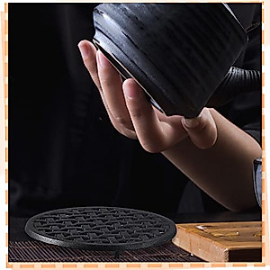 2 Pcs Cast Iron Vintage Round Trivet 8 Inch Diameter Heat Resistant Table Mat for Oven Steamer Kettle Hot Pot Dishes Plate Pan Accessories, Black