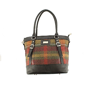 Mucros Weavers Tweed & PU Leather Handbag - Made In Ireland - Kelly Style (Autumn Plaid)