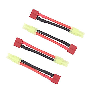 4pcs Compatible with Small Mini-Tamiya Male(Reversed) to T-Plug Female Adapter with 5cm 2in 14awg Wire for Airsoft Gun(BDHI-12)