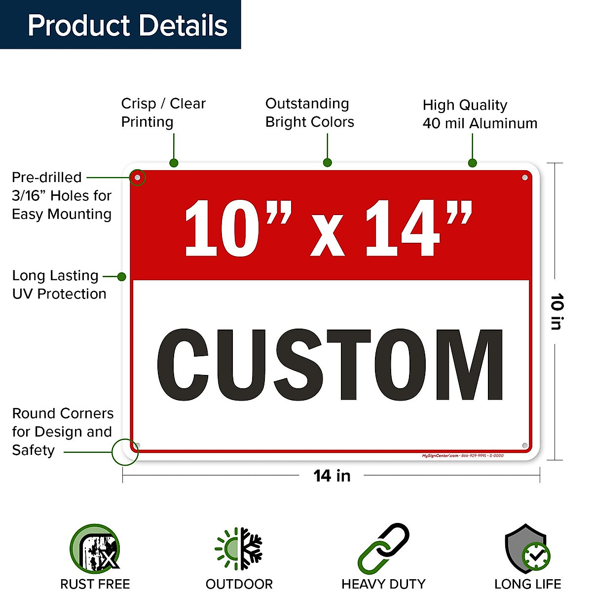 Custom Sign, Custom Sign for Business, Indoor/Outdoor use. 10x14 Inches, Rust Free .040 Aluminum, Fade Resistant, Made in USA by My Sign Center (Header)