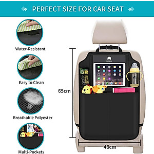 Meinkind Car Backseat Organizer, 2-Pcs Car Seat Protector Back Seat Organizer Kick Mats with Clear Screen Tablet Holder, Water-Proof Car Seat Organizer, Travel Organizer for Kids and Toddler, Black