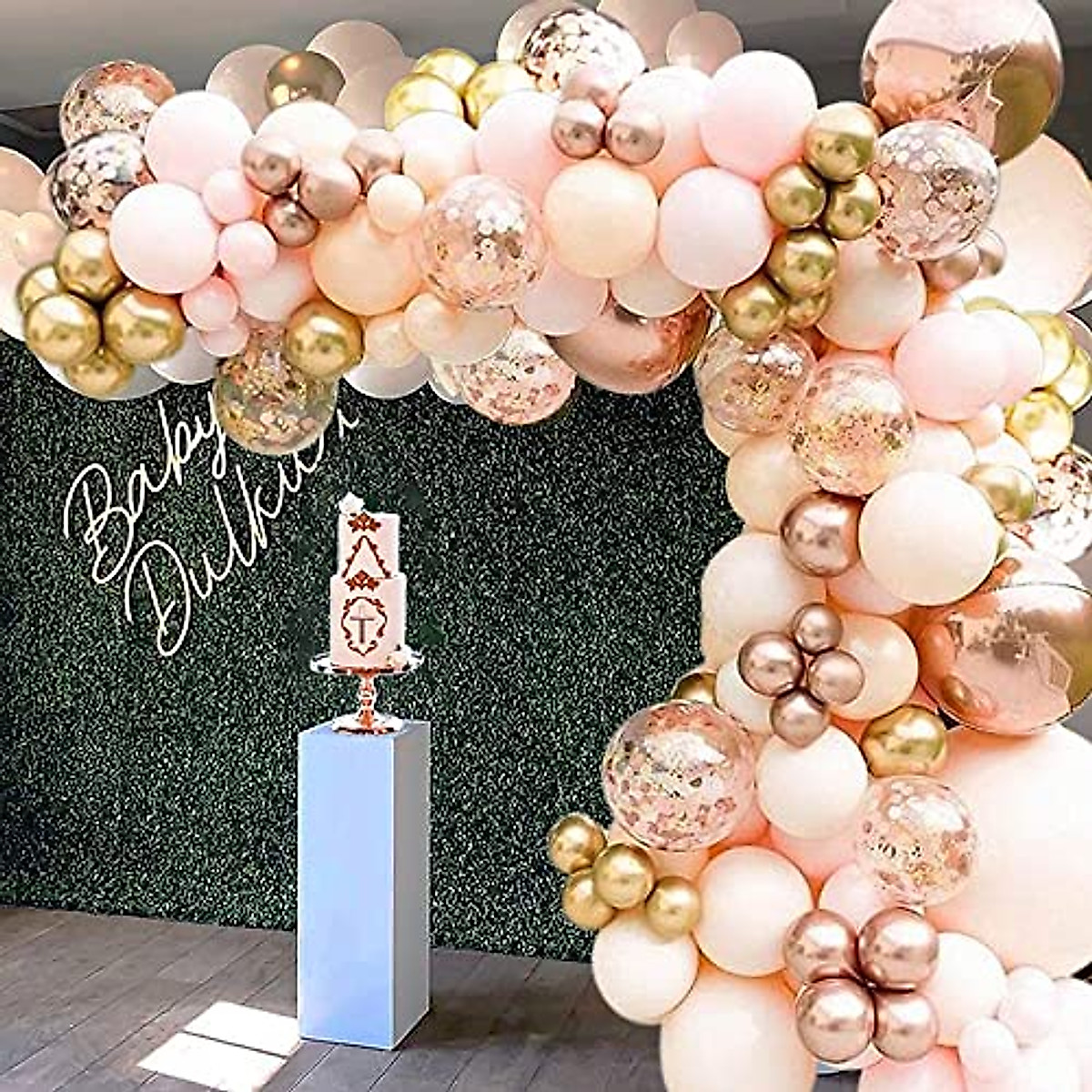 BParty 156PCS Pink Rose Gold Balloon Garland Arch Kit Pink Rose Gold Confetti Chrome Gold Balloons 4D Rose Gold Balloon for Girl Birthday Bridal Shower Baby Shower Decorations (Rose Gold Pink)