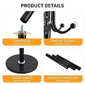 ZOZOE Metal Coat Rack Stand, Modern Coat Rack Freestanding with Natural Marble Base, 360° Rotary Design Coat Racks with 14 Hooks, Coat Tree for Bags, Hats, Entryway, Office