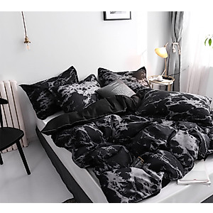 Celevingne Duvet Cover Set 3PCS with Zipper Closure Luxurious Modern Printed Comforter Cover 1 Duvet Cover and 2 Pillowcases (Black Marble, Twin)