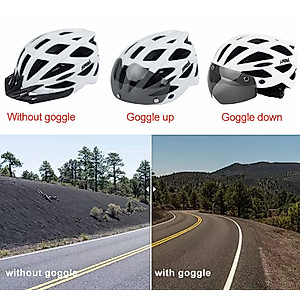 Bike Helmet for Men Women Bicycle Helmet with Removable Visor & Magnetic Goggles Adjustable Size Safety Breathable Mountain & Road Bicycle Helmets Adult Cycling Helmets with Taillight (White)