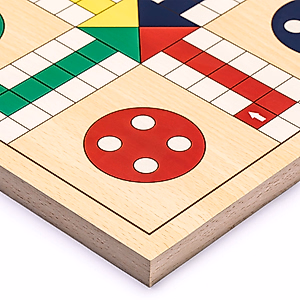 Yellow Mountain Imports 2-in-1 Reversible Wooden Snakes and Ladders, Ludo Game Set - 11.3 inches