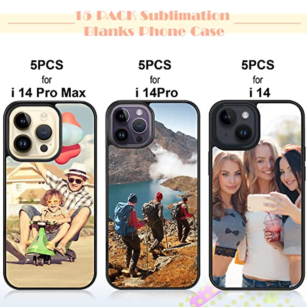 15 Pieces Sublimation Blanks Phone Case Bulk Cover Protective Anti-Scratch Soft Shockproof Slim Covers Compatible with Apple iPhone, 3 Models (Black, Compatible with iPhone 14, 14 Pro, 14 Pro Max)