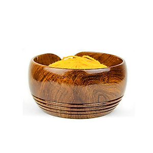 Solid Teak Wood Crafted Wooden Yarn Ball Storage Bowl with Spiral Yarn Dispenser & Decorative Rings | Knitting Crochet Accessories | Nagina International (Rosewood, Small)