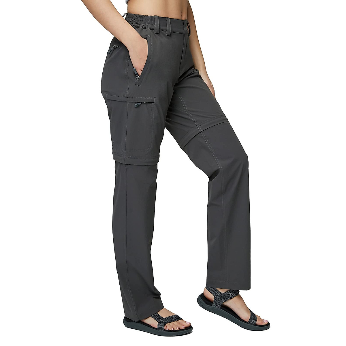 MIER Women's Hiking Cargo Convertible Pants Lightweight Stretch Outdoor Pants with 6 Pockets, Quick Dry and Water Resistant, Graphite Grey, 4
