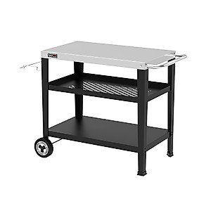 Grills House Movable 3-Shelf Grill Cart with Wheels, 33.5" L x 20" W Stainless Steel Tabletop, Multifunctional Dining Table for Pizza Oven, Food Prep, Outdoor Garden BBQ Trolley, PC-AMZ-3404S, Silver
