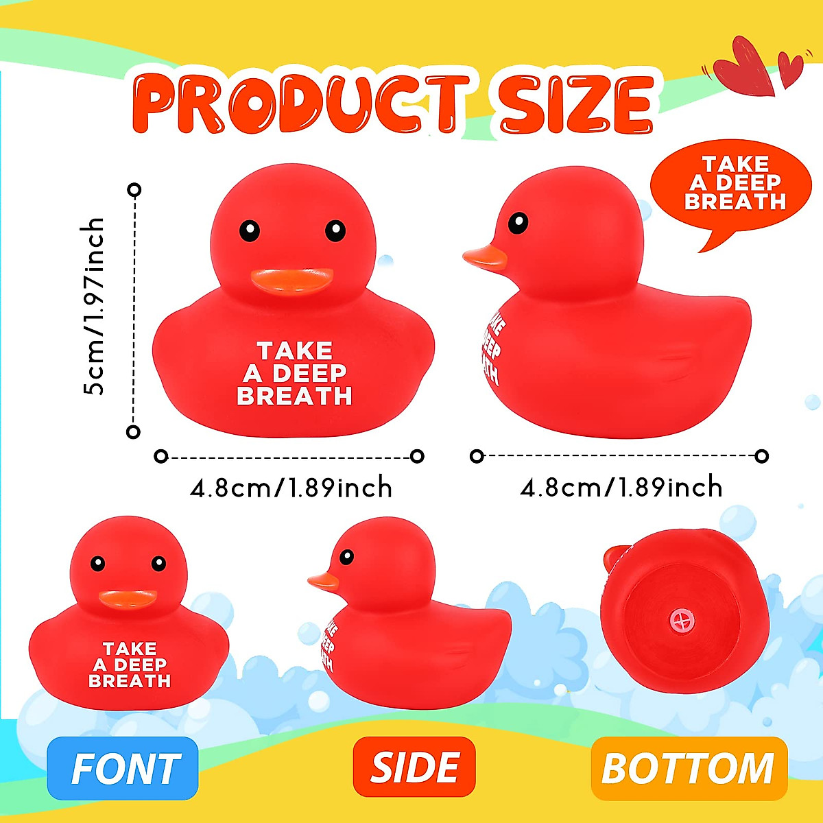 Lenwen 24 Pcs 1.89 Inch Rubber Duck Bath Toy Inspirational Gift Motivational Rubber Ducks Thank You Gifts Inspirational Party Favors Baby Shower Decorations Birthday (Red, Yellow, Blue, Green)