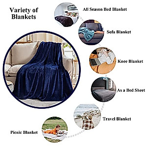 JIAHANNHA Decorative Navy Blue Throw Blanket,2PCS Navy Blue Throw Pillow Covers Very Soft Cozy for Sofa Couch Bed