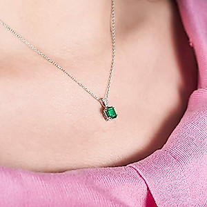 Lanmi 14K White Yellow Rose Gold Natural Emerald Necklace Pendant with Diamonds for Women Valentine's Day Gift