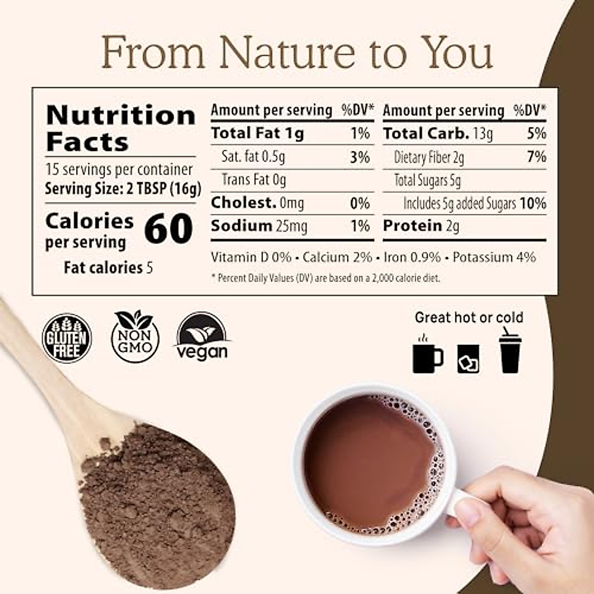 Real Mushrooms Organic Hot Chocolate Mix with 5 Defenders Turkey Tail, Chaga, Maitake, Shiitake, Reishi Mushroom - Cacao Powder Vegan Supplement, Gluten-Free, 15 Servings