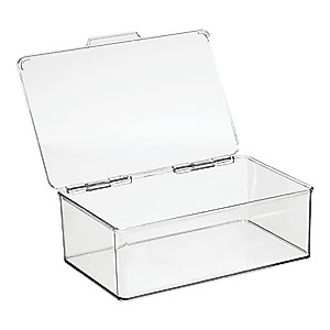 mDesign Plastic Household Storage Bin Box Organizer Container with Hinge Lid for Kitchen, Office, Bathroom, Bedroom, Hold Food, Snacks, Makeup, Toys, Work Supplies, Accessories - Clear