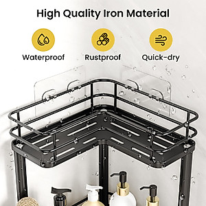 Vetacsion Corner Shower Caddy with Toothbrush Shelves, 4 Tier Standing Rustproof Shower Organizer, Metal Floor Shower Shelves for Bathroom Storage