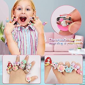 Nicmore Adjustable Rings Gift for Girl: Jewelry Rings for 3 4 5 6 7 8 9 10 11 12 Years Old Girl Gifts | 24PCS in Box Cute Ring Toys for Toddlers Pretend Play and Dress Up No Duplication