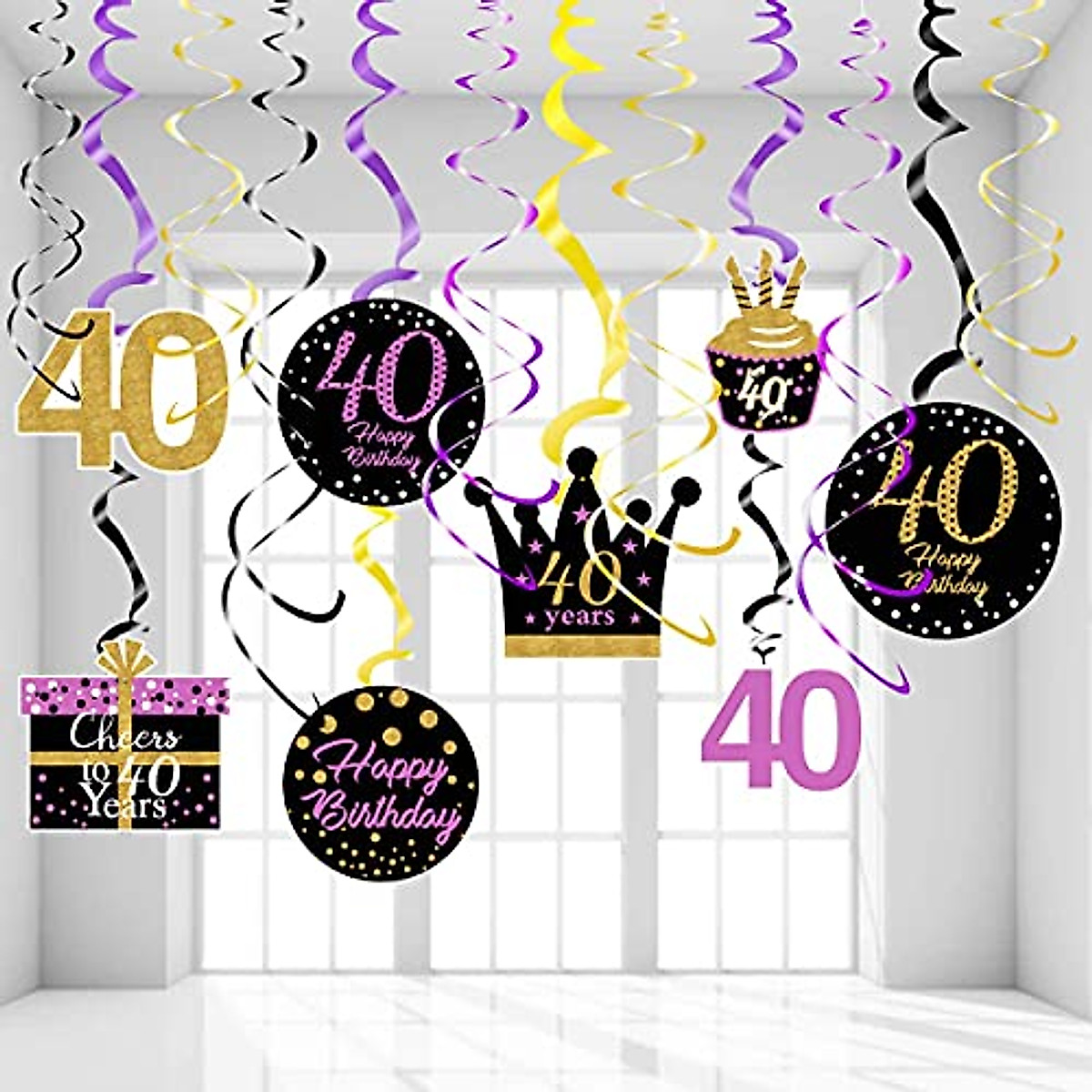 40th Birthday Decorations for Women Purple Gold 40th Birthday Hanging Swirls Hanging Swirls Decorations for Purple Gold 40 Years Old Party Supplies