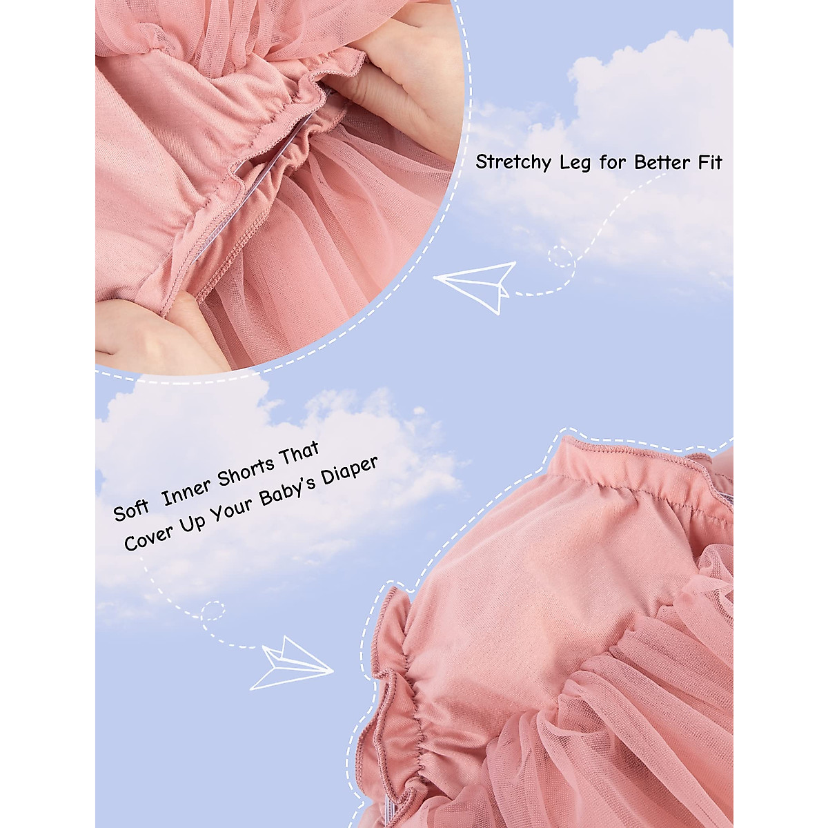 Simplicity Toddler Girls Tutu Skirt with Inner Shorts Baby Tutu Skirt w/Flower Headband Newborn Photography Outfits Girl,Bean Sand,0-6 Months