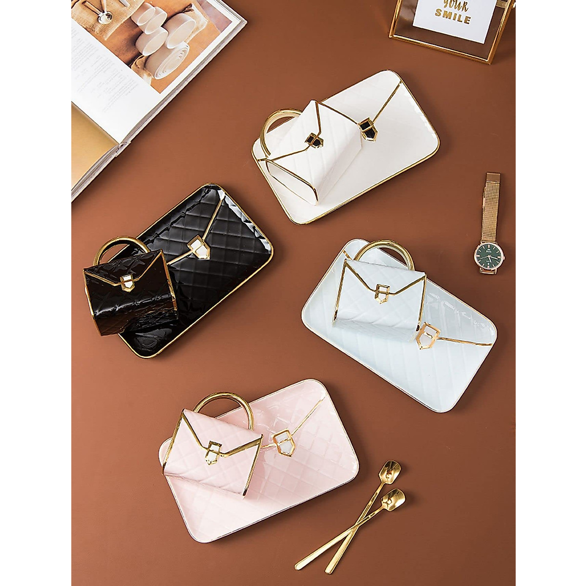 LmlJoo Creative and Adorable Handbag-Shaped Mug with Saucer Cup and Golden Spoon for Enjoying Tea, Juice, Milk, Hot Chocolate or Cappuccino (Blue)