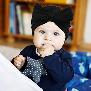 3 Pieces Baby Bow Knot Turban Hats Beanie Headwraps for Toddlers Girls (Black, White, Grey)