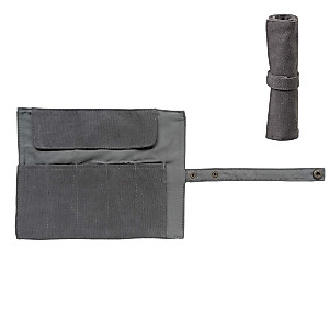 Enyuwlcm Canvas Stationery Handmade Rollup Pencil Case Travel Fountain Pen Organizer Bag Pencil Wrap Gray