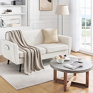 kinmars 65.75" W Loveseat Sofa, Button Tufted Upholstered Small Couch, Comfortable Small Sofa, 2 Seater Fabric Loveseat, Mid Century Modern Couch for Living Room, Bedroom, Dorm (Beige-5)