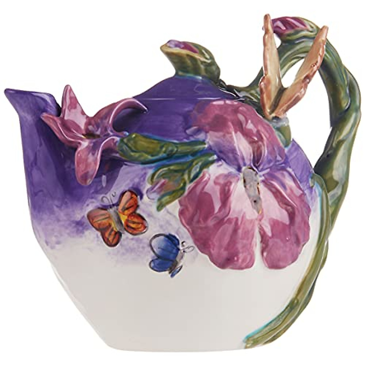 Blue Sky Ceramic Blue Bella Violet Butterfly Teapot, 9.5 x 6 x 7"