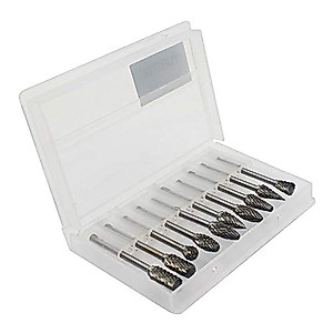 YUFUTOL Carbide Burr Set - 10pcs Double Cut Solid Carbide Rotary Burrs 3mm(0.118'') Shank Fits Die Grinder Drill for Woodworking,drilling Metal Carving Engraving Polishing