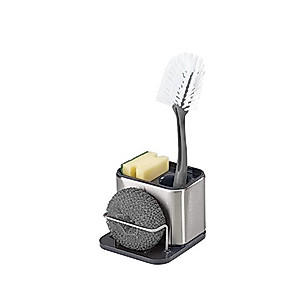 Joseph Joseph Surface Sink Caddy Stainless Steel Sponge Holder Organizer Tidy Drains Water for Kitchen, Small, Silver