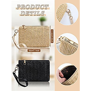 4 Pcs Summer Beach Tote Casual Foldable Mesh Tote Bag Shoulder Handbags Woven Straw Purse Bohemian Wristlet Purses for Women Zipper Wristlet Wallets Straw Clutch Bag for Girls Picnic Vacation