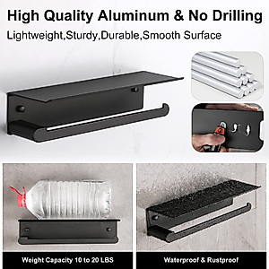 DUFU Paper Towel Holder Wall Mount for Kitchen, Self-Adhesive Paper Towel Holder with Shelf for Bathroom, Anti-Rust Aluminum, No Drill or Wall-Mounted with Screws (Matt Black)