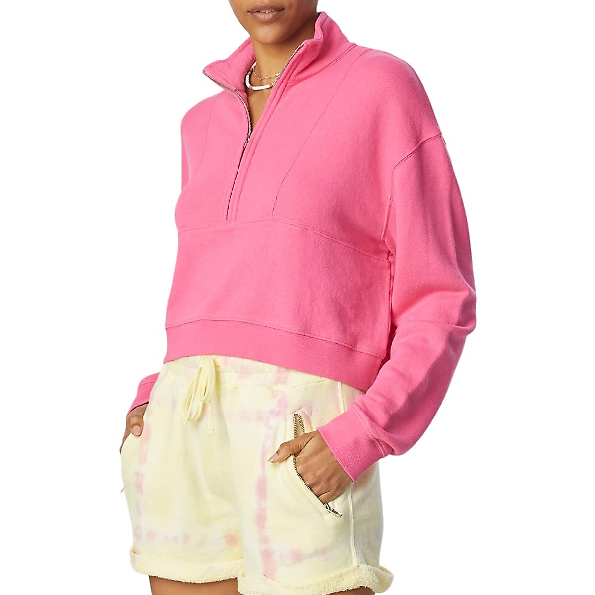 Bandier x Sincerely Jules_The Holly Half Zip Sweatshirt Bright Rose-XL