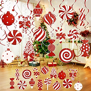 Candy Cane Christmas Party Decorations - 36pcs Red Candy Cane Lollipop Peppermint Christmas Hanging Swirls Decorations for Christmas Home Candyland Winter Holiday Party Decor Supplies