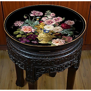 whooplaArt Plush Velvet Round Seat Cushion Black Floral Round Chair Cushion Varisized Chinese Style (PT-786, Dia 40cm/16)