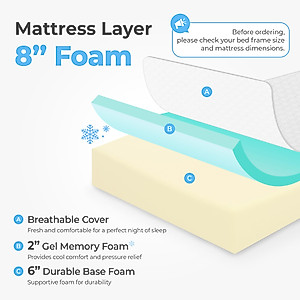 NEO SLEEP 8 Inch Queen Cooling Gel Memory Foam Mattress Medium Firm CertiPUR-US Certified Mattress in a Box Enhanced Pressure Relief Removable Soft Cover No Fiberglass (Queen, 8 in)