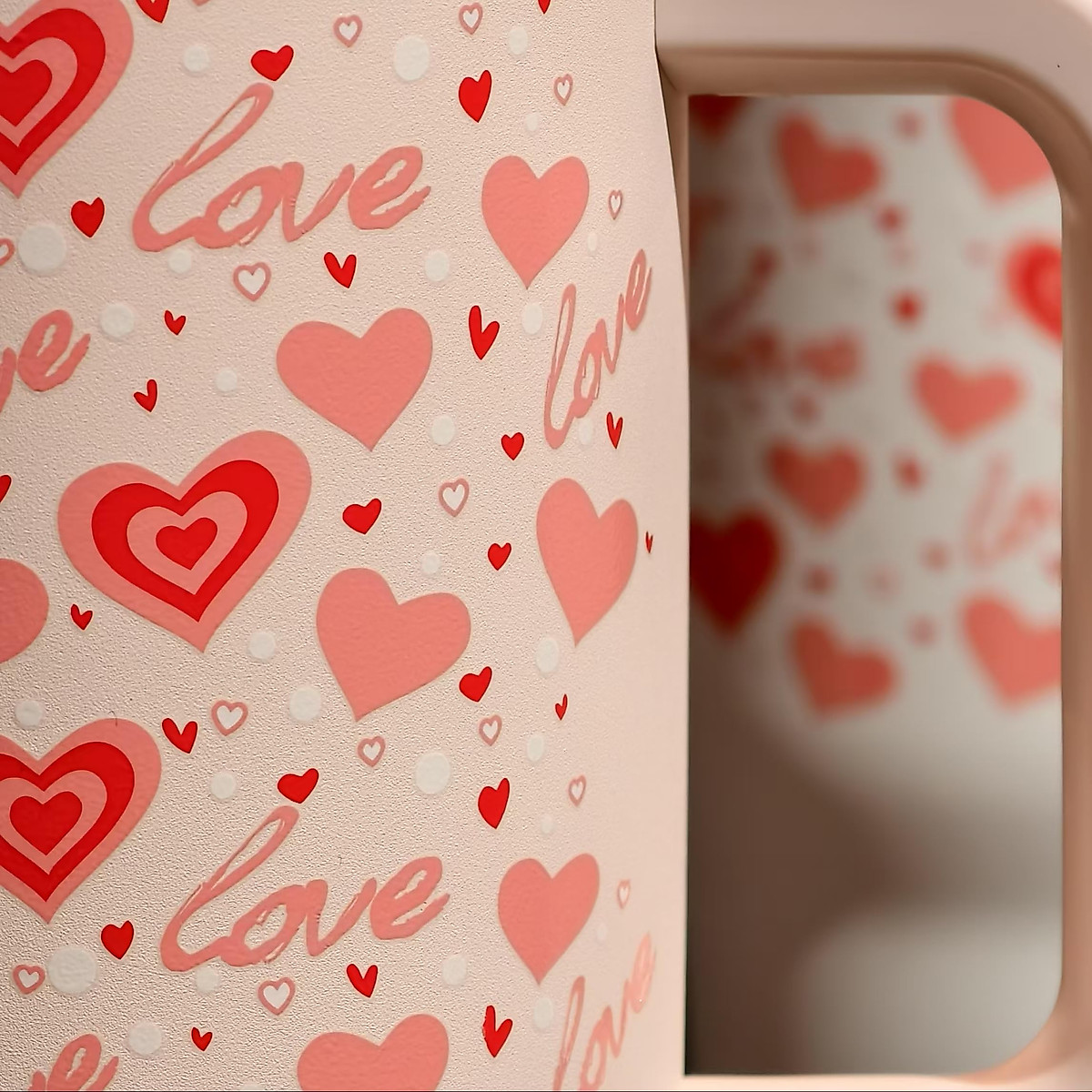 winiwo 40 oz Valentines Tumbler with Handle and Straw, Heart tumbler Gifts for Mom/Women/Wife/Her/Love, Insulated Pink Tumbler, Fits Cupholders, Available Gift Wrapping