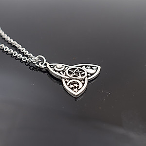 SanLan Triple Moon Goddess Triquetra Pentacle Necklace Pagan Wicca Pendant Necklace