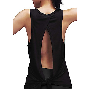 Mippo Women's Workout Yoga Shirts Backless Tank Work Out Tshirts Activewear Tops Running Tank Sports Hiking Clothes Black M