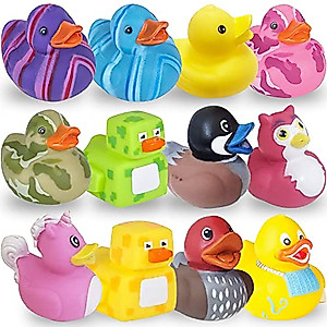 ArtCreativity Assorted Rubber Duckies for Kids and Toddlers - Pack of 12 Cute Duck Bath Tub Pool Toys in Multiple Characters, Fun Carnival Supplies, Birthday Party Favors for Boys and Girls