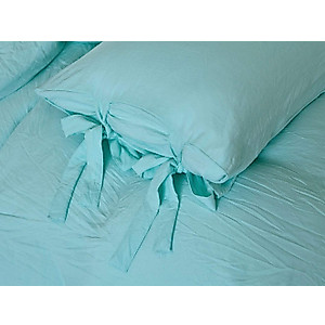 DREFEEL Egyptian Quality Vibrant Stone Washed Microfiber Turquoise Duvet Cover Queen Size 3 Pcs Set (1 Duvet Cover, 2 Pillowcases) - Soft Comforter Cover Quilt Case - Solid Bedding