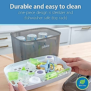 Dr. Brown’s Anti-Colic Options+ Baby Bottles 8 oz, Level 1 Nipple, 4 Pack, Blue Nature, 0m+ with Sterilizer, Bottle Brush, and HappyPaci Pacifier 0-6m, Blue Gift Set