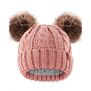 FURTALK Toddler Girls Boys Winter Hat Kids Pom Pom Beanie Hats Baby Faux Fur Pom Beanies Warm Soft Toddler Hats Pink