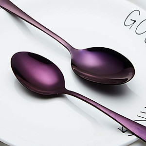 Flatware Set for 1, 5-Piece, Stainless Steel Silverware Cutlery Tableware Include Knife/Fork/Spoon by IRONX (purple-18/0-5p)