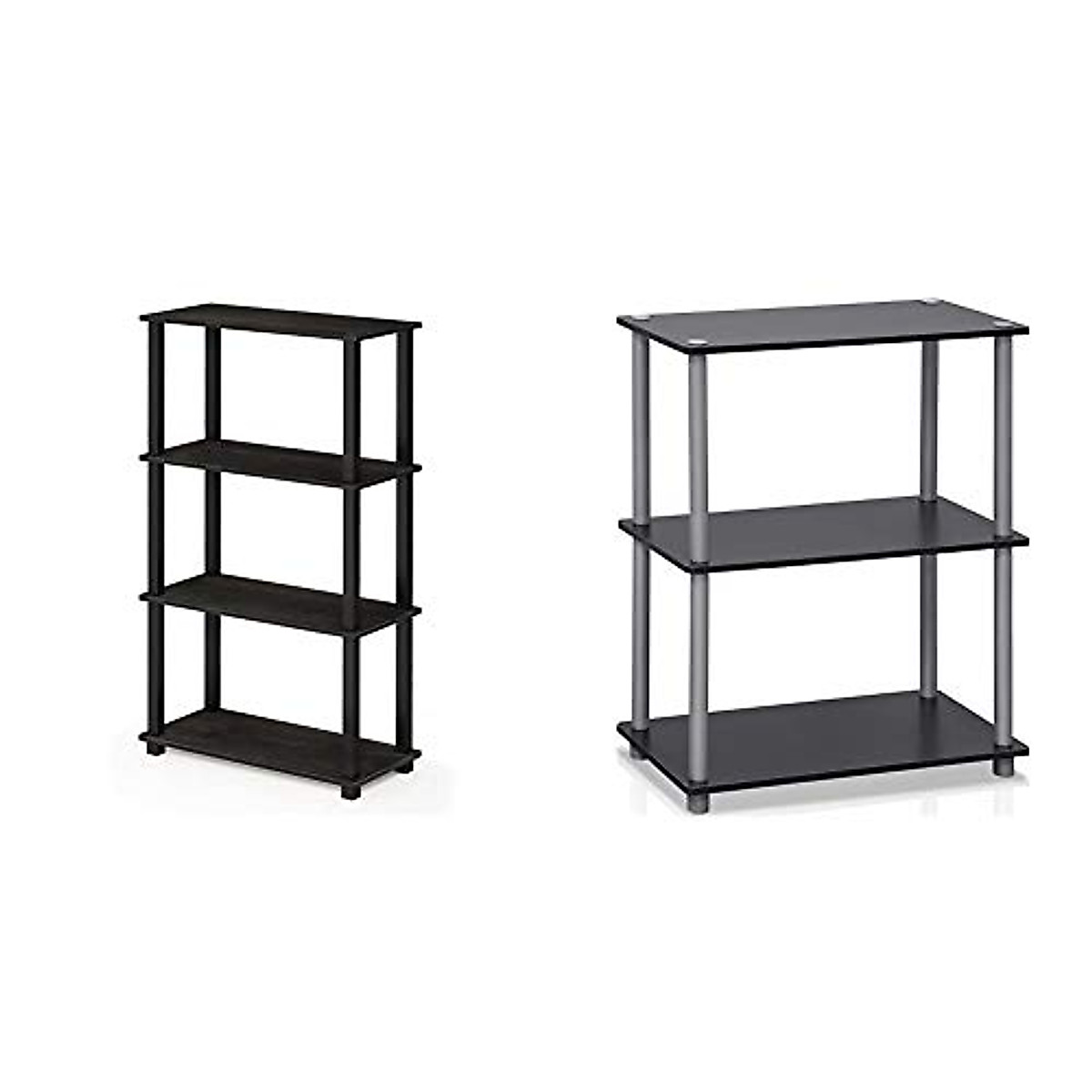 Furinno Turn-N-Tube 4-Tier Multipurpose Shelf Display Rack, Square Tube, Espresso/Black & Turn-N-Tube Display Rack, 3-Tier Single, Black/Grey
