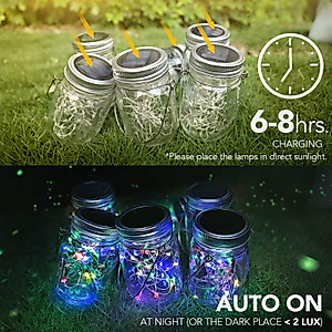 Mason Jar Solar Lights 30 LEDs, 6 Pack Hanging Solar Lights Outdoor, Waterproof Fairy Lights Solar Lanterns for Patio Garden, Hangers and Jars Included- Multicolor