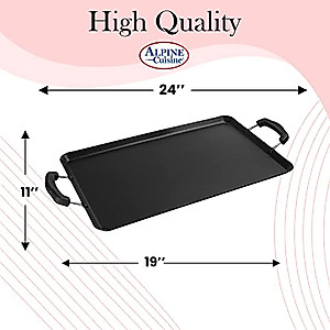 Alpine Cuisine Aluminum Griddle Pan 19x11in | Nonstick Coating & Heat Resistant | Gas Stove Griddle for Cookware with Double Handle - Ideal for BBQ & Serving Pancakes, Hand Wash - Gray