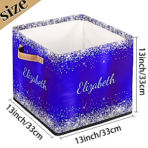 RIRIX Personalized Storage Bin, Custom Storage Baskets for Organizing with Handles, Foldable Storage Box for Closet Cloth Baskes Toy Silver Glitter Blue