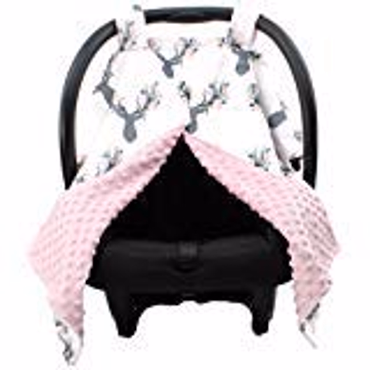 Dear Baby Gear - Baby Car Seat Canopy - Infant Car Seat Cover with Snap Opening - Carseat Canopies for Boys & Girls - 40x30 (Antler & Flower Print, Pink Dot)