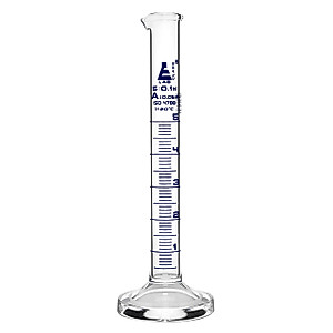 EISCO Graduated Cylinder, 5ml - Class A Tolerance ±0.05ml - Round Base - Blue Graduations - Borosilicate 3.3 Glass